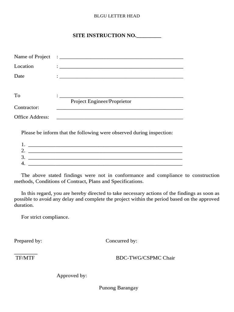 Site Instruction Forms | PDF