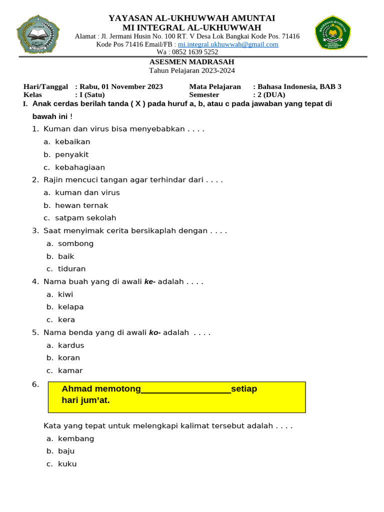 Sumatif BI Bab 3 Kelas 1 Semester 1 2023 | PDF