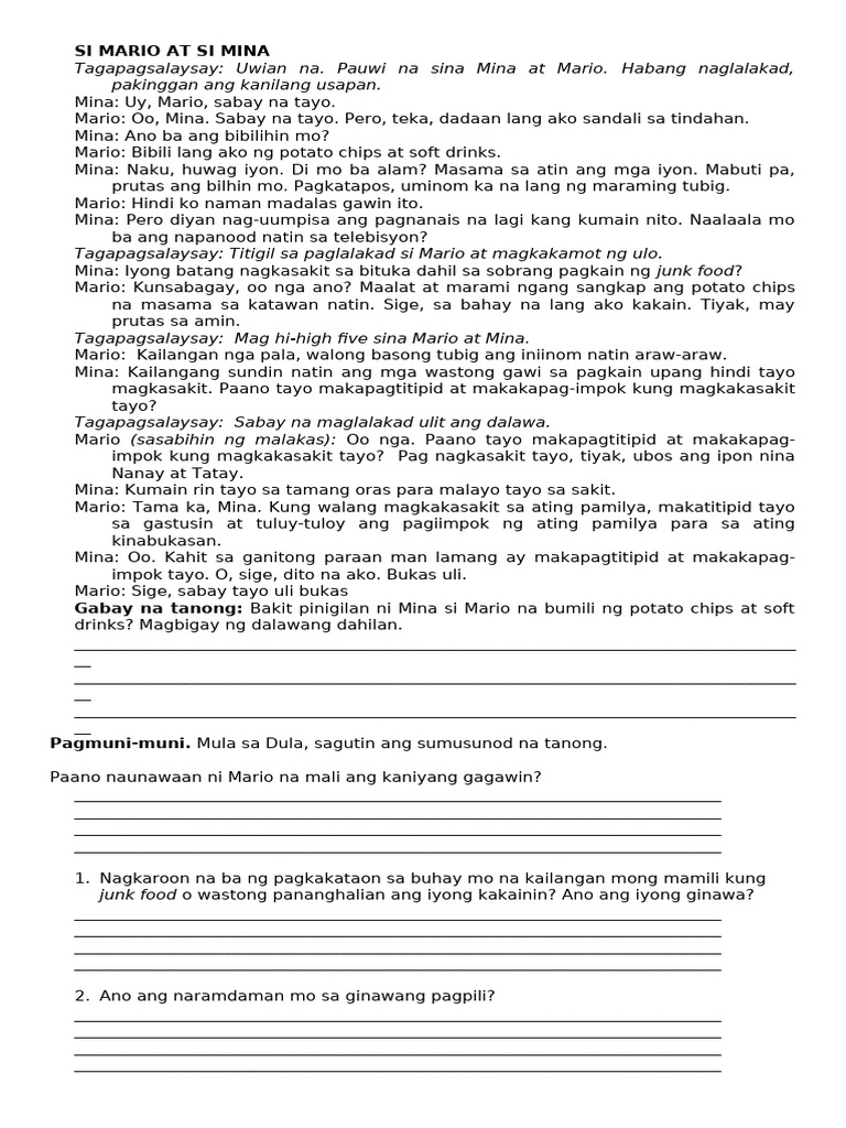 Si Mario at Si Mina | PDF