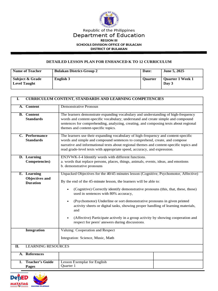 Detailed Lesson Plan English 3 | PDF | Learning | Educational Technology