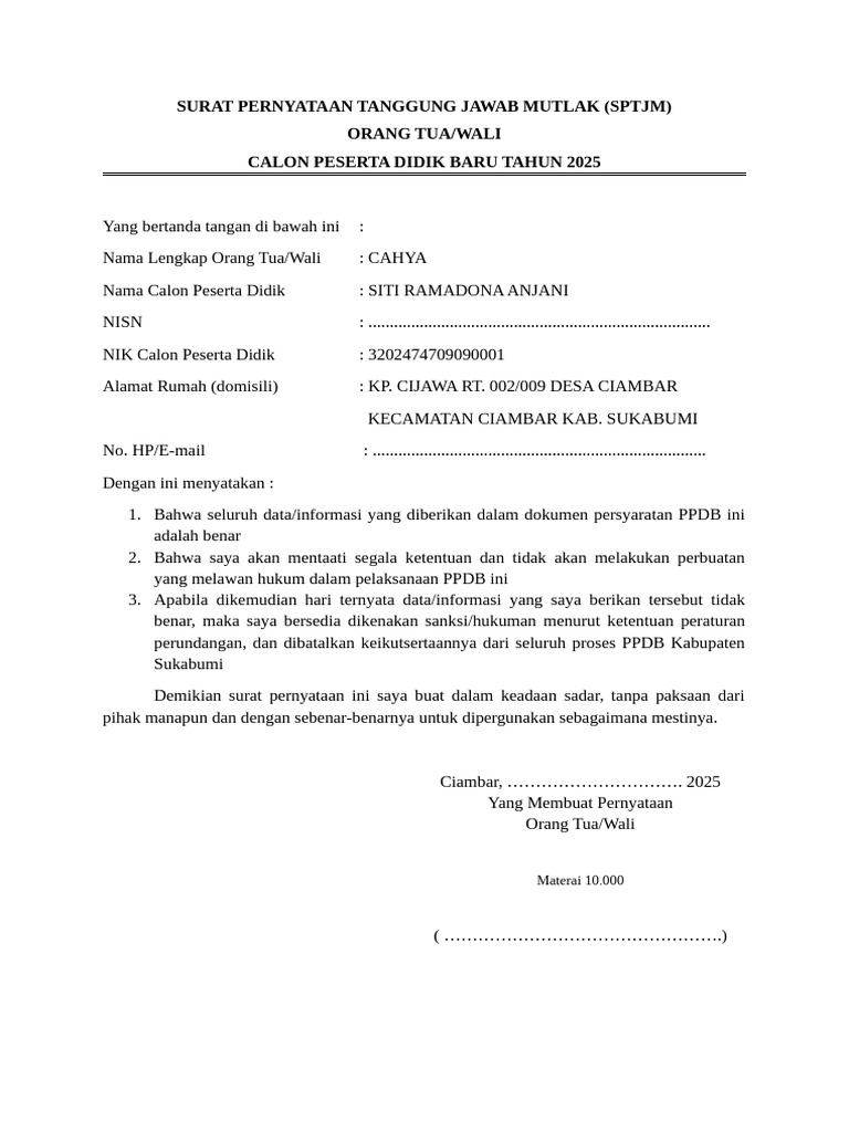 Surat Pernyataan Tanggung Jawab Mutlak | PDF