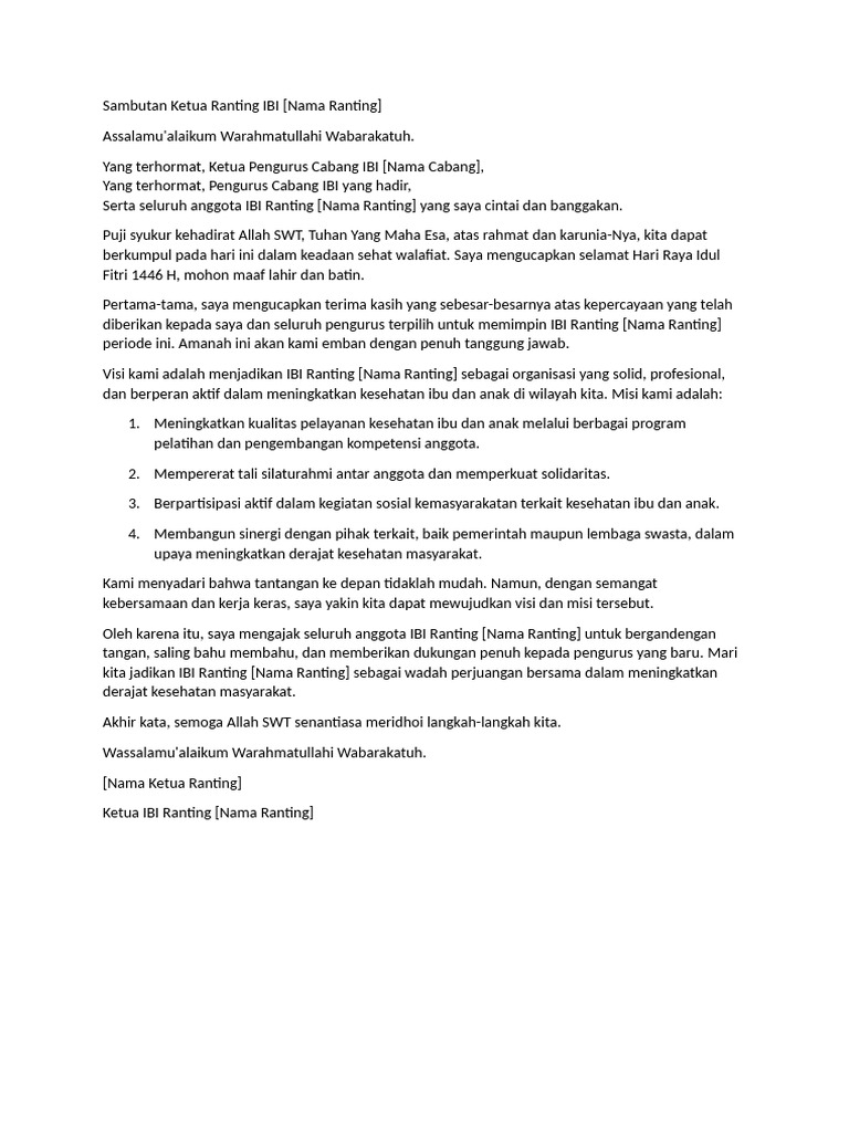 Sambutan Ketua Ranting IBI | PDF