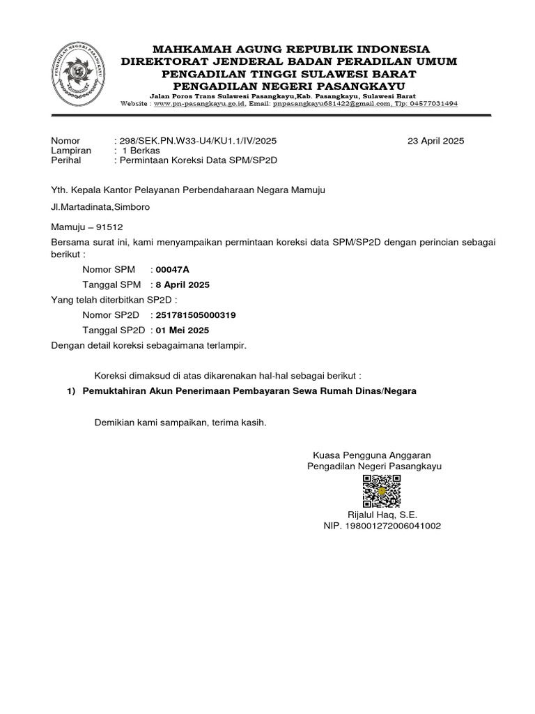 Surat Permintaan Koreksi SPM 00047 | PDF
