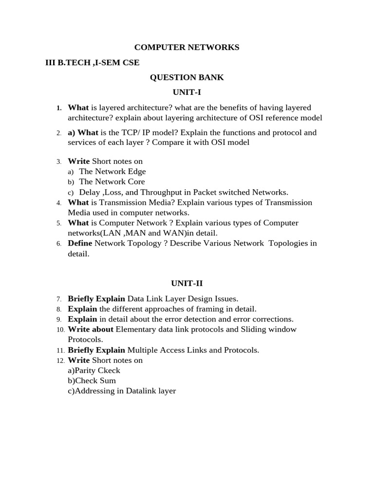 Computer Networks Question Bank | PDF | Computer Network | Osi Model
