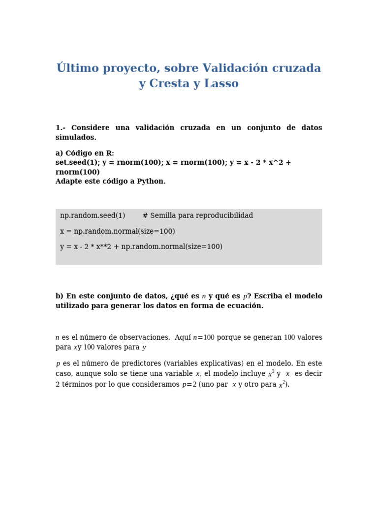 Proyecto Validacion Cruzada | PDF | Validación Cruzada (Estadísticas ...