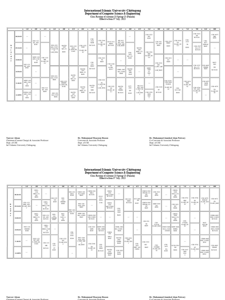 CSE Routine Sp23 Aut 23 Female V2 | PDF | Computer Science | Computing