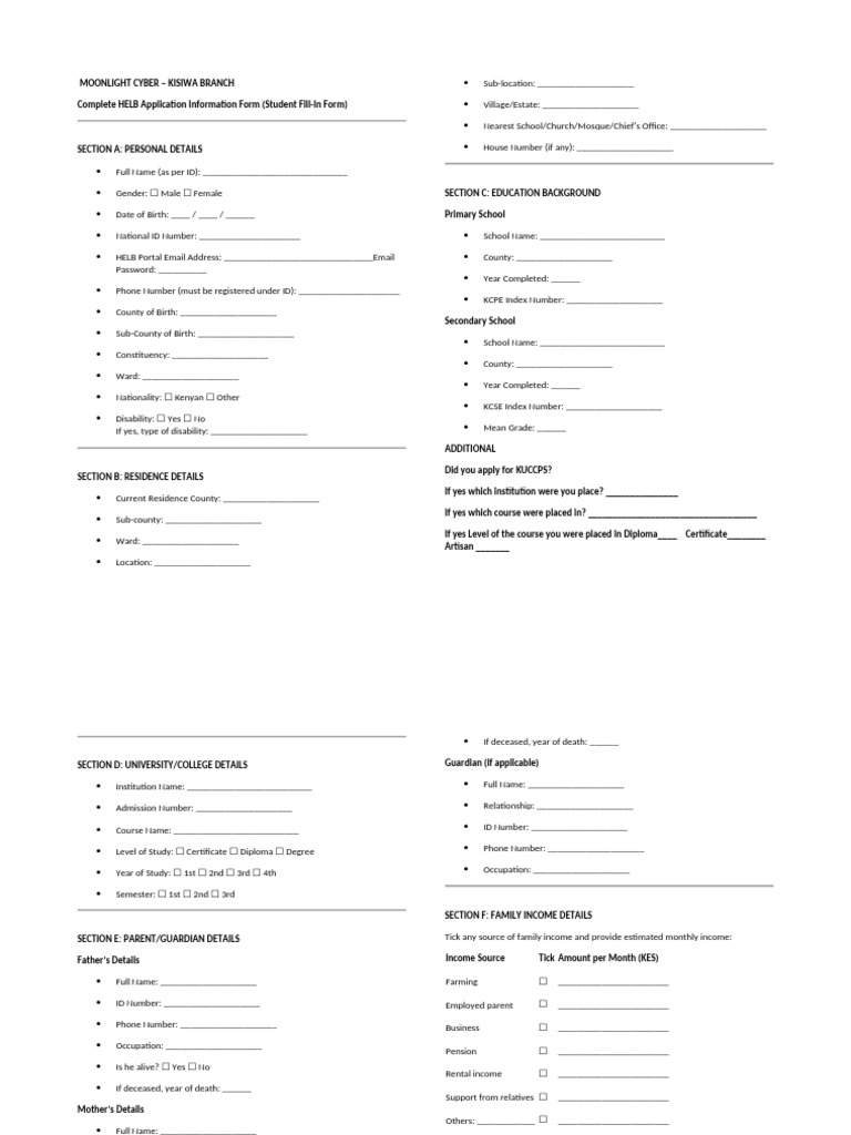 HELB Application Form Guide | PDF | Government And Personhood