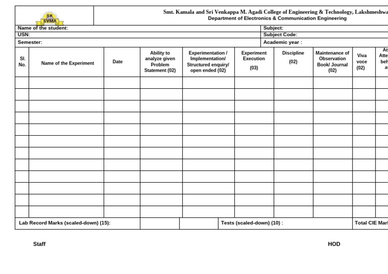 Lab Rubrics Sheet | PDF