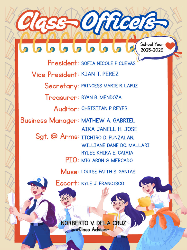 Class Officers in Blue Orange Yellow Sagisag Illustrative Style-3 | PDF