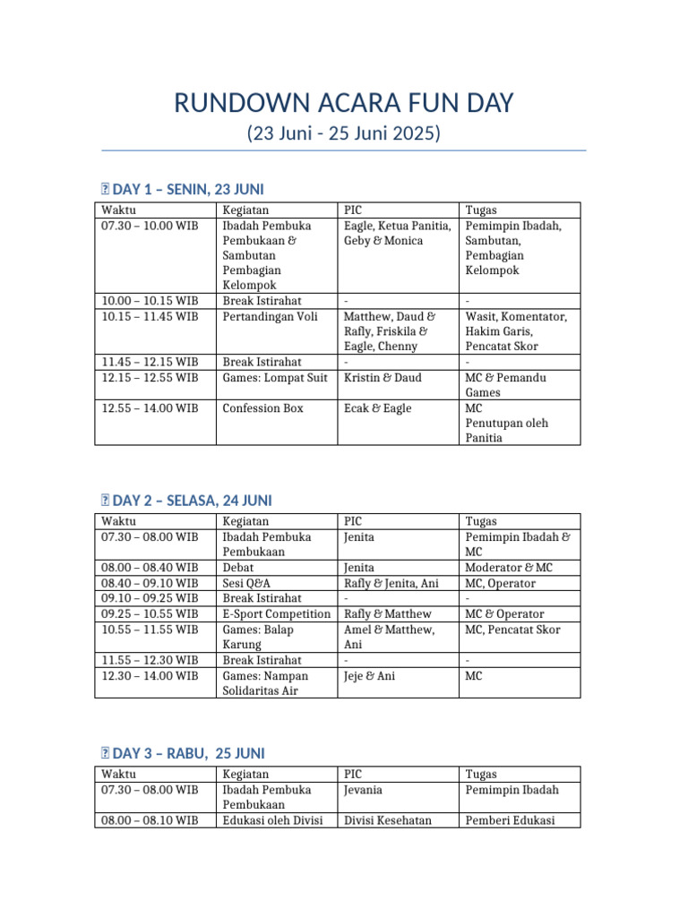 Rundown Acara Fun Day 2025 | PDF
