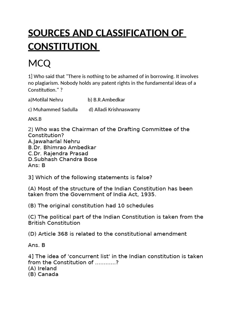 Sources and Classification of Constitution | PDF | Government Of India ...
