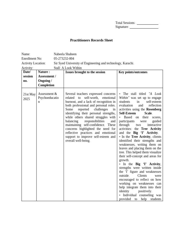 Sample Logs For Therapy Sessions | PDF | Self Esteem | Mental Health