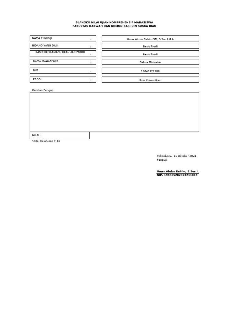 Blangko Nilai Kompre-2 | PDF