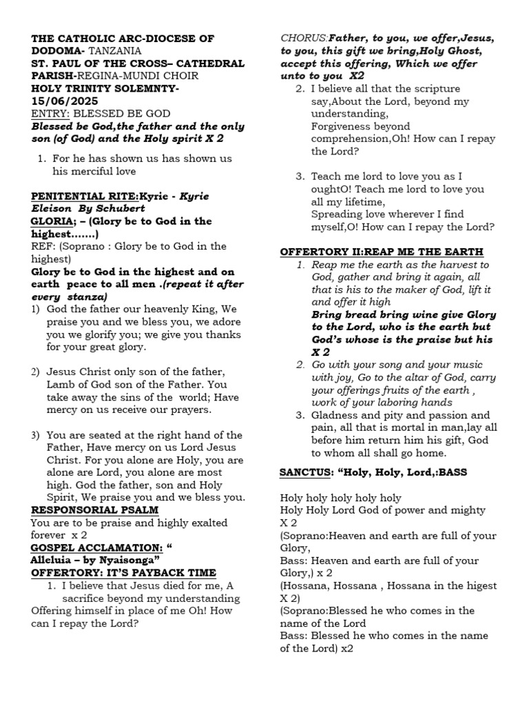 Holy Trinity Solemnty Liturgical Hymnal List | PDF | God In ...