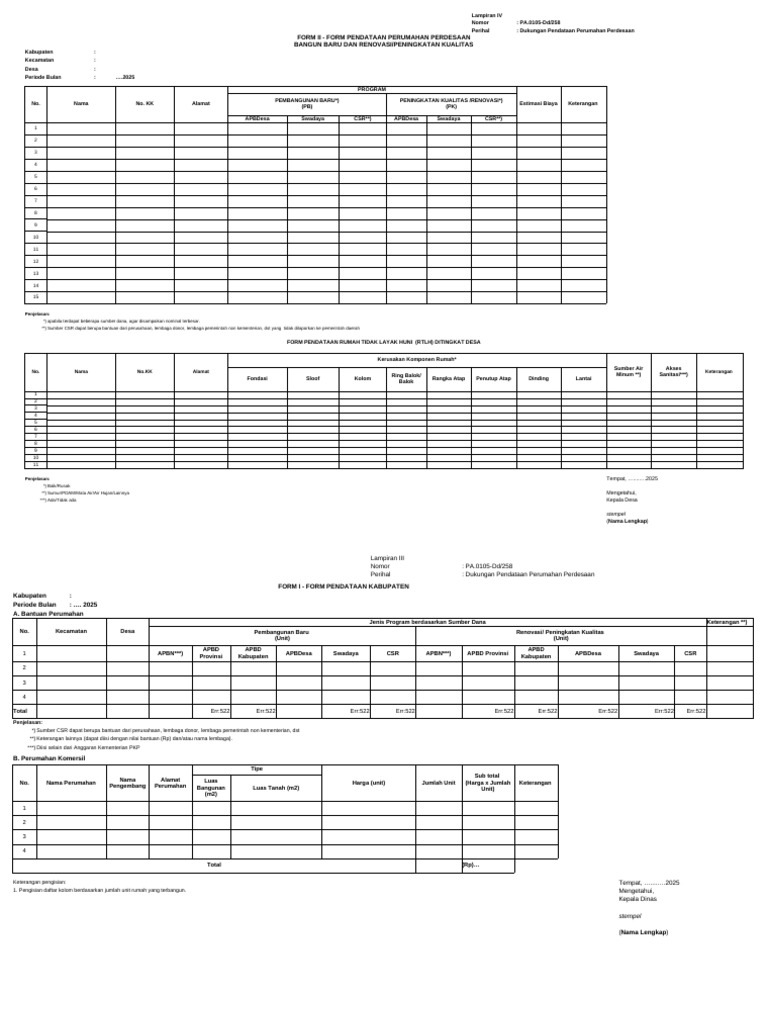 Form Pendataan Perumahan Desa & Kabupaten Rev1 TA 2025 100625 | PDF
