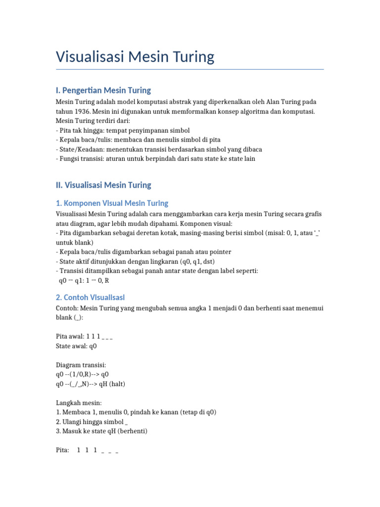 Visualisasi Mesin Turing dan Komponennya | PDF