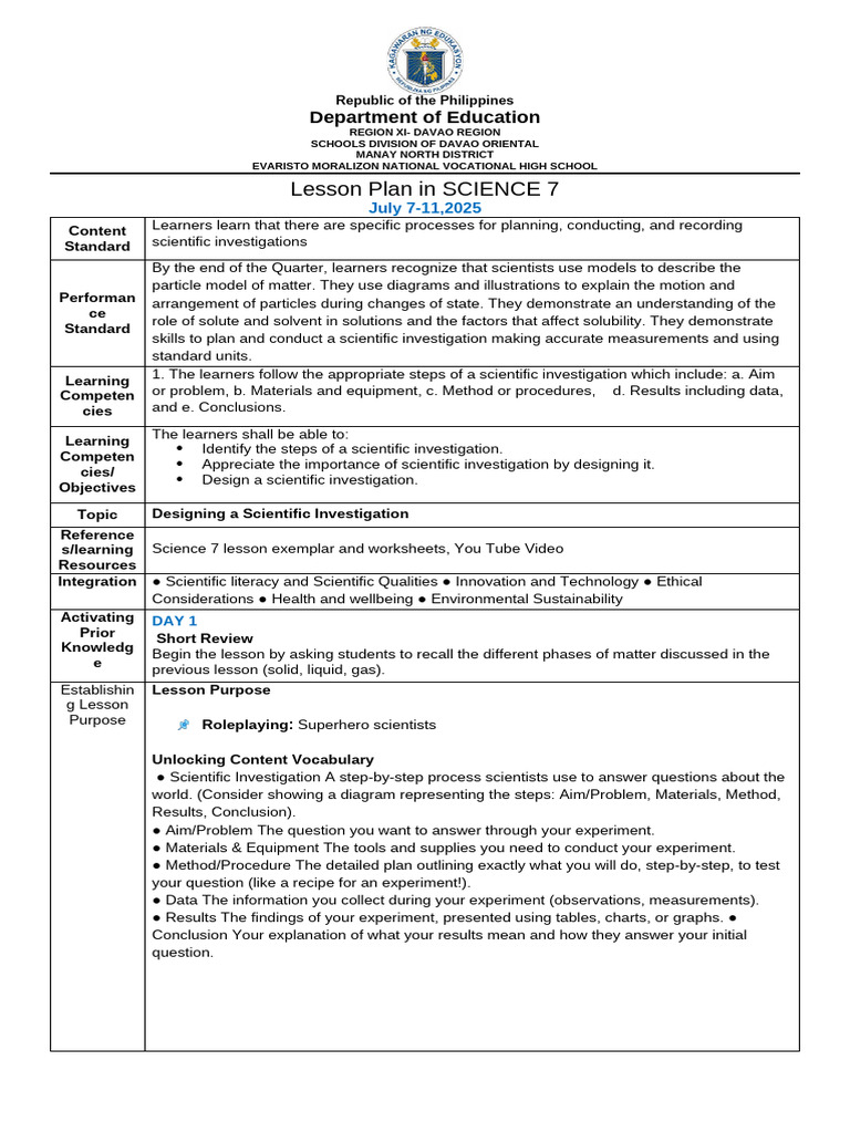 Designing Scientific Investigations for Grade 7 | PDF | Experiment ...