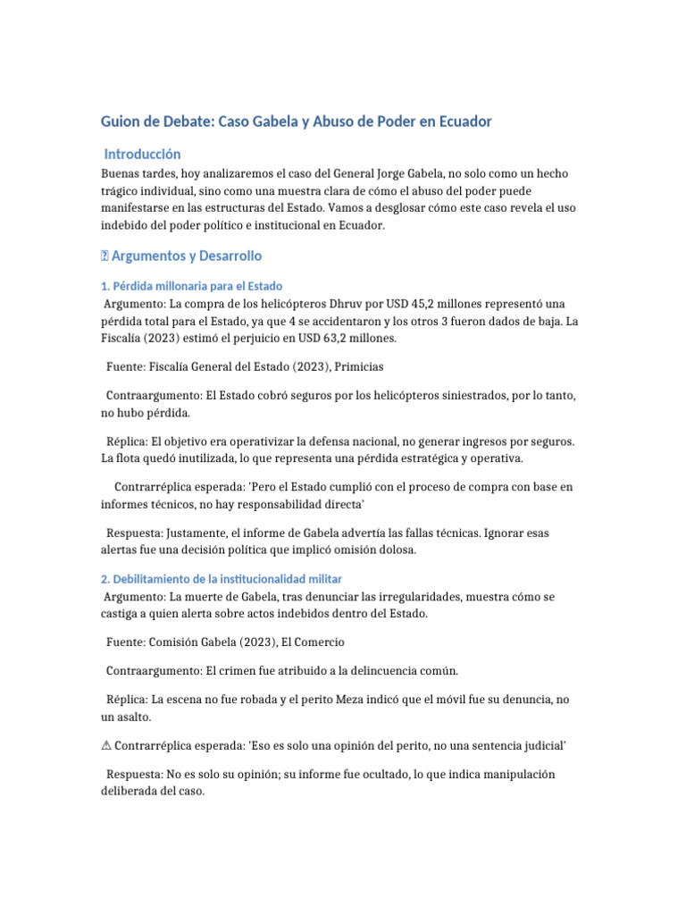 Guion Completo Caso Gabela Abuso Poder | PDF