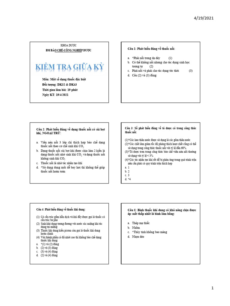 Đáp Án Ktgk-Mot So Dang Thuoc Dac Biet | PDF