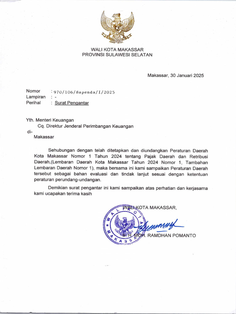 Surat Pengantar Perda | PDF