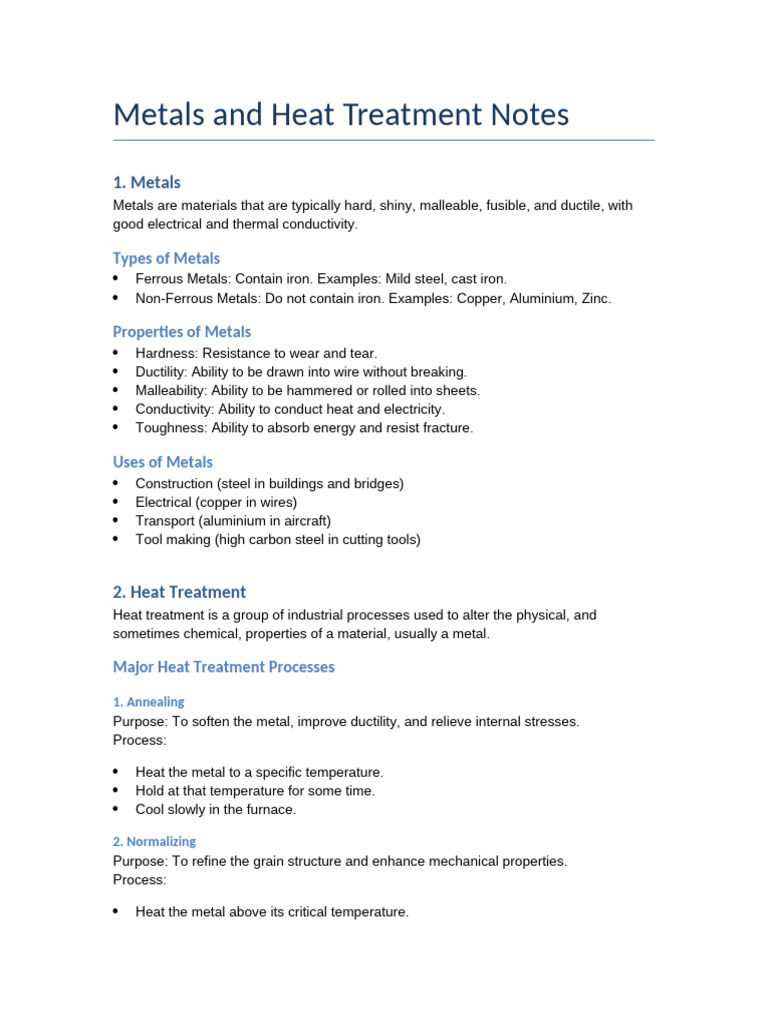 Metals and Heat Treatment Overview | PDF