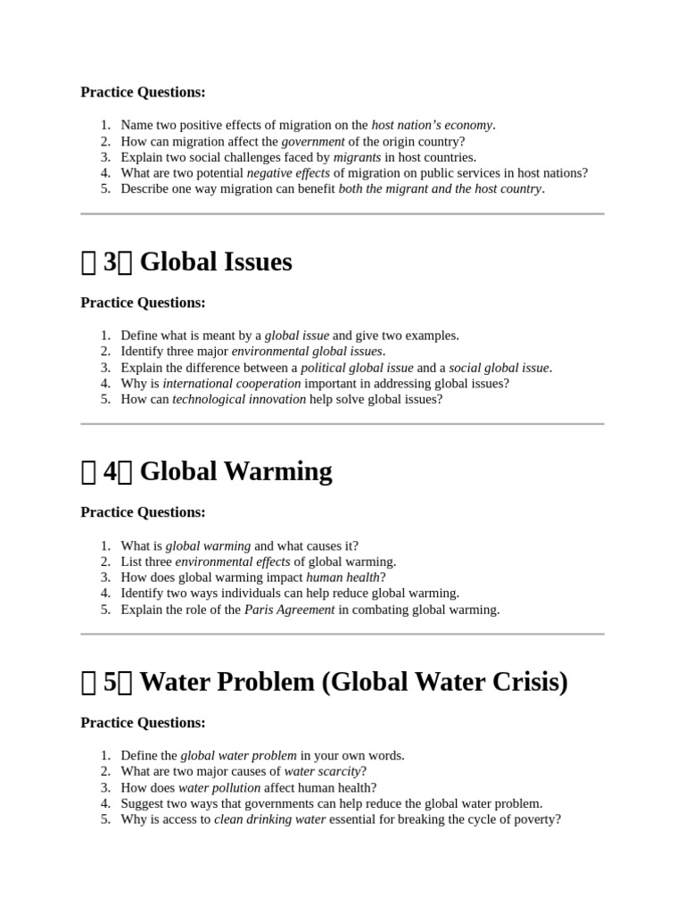 GEOGRAPHY PRACTICE QUESTIONS YEAR 8 Akesy | PDF | Climate Change ...