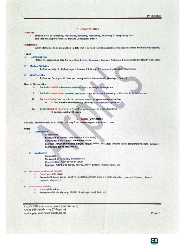 1 - Biostatistics | PDF