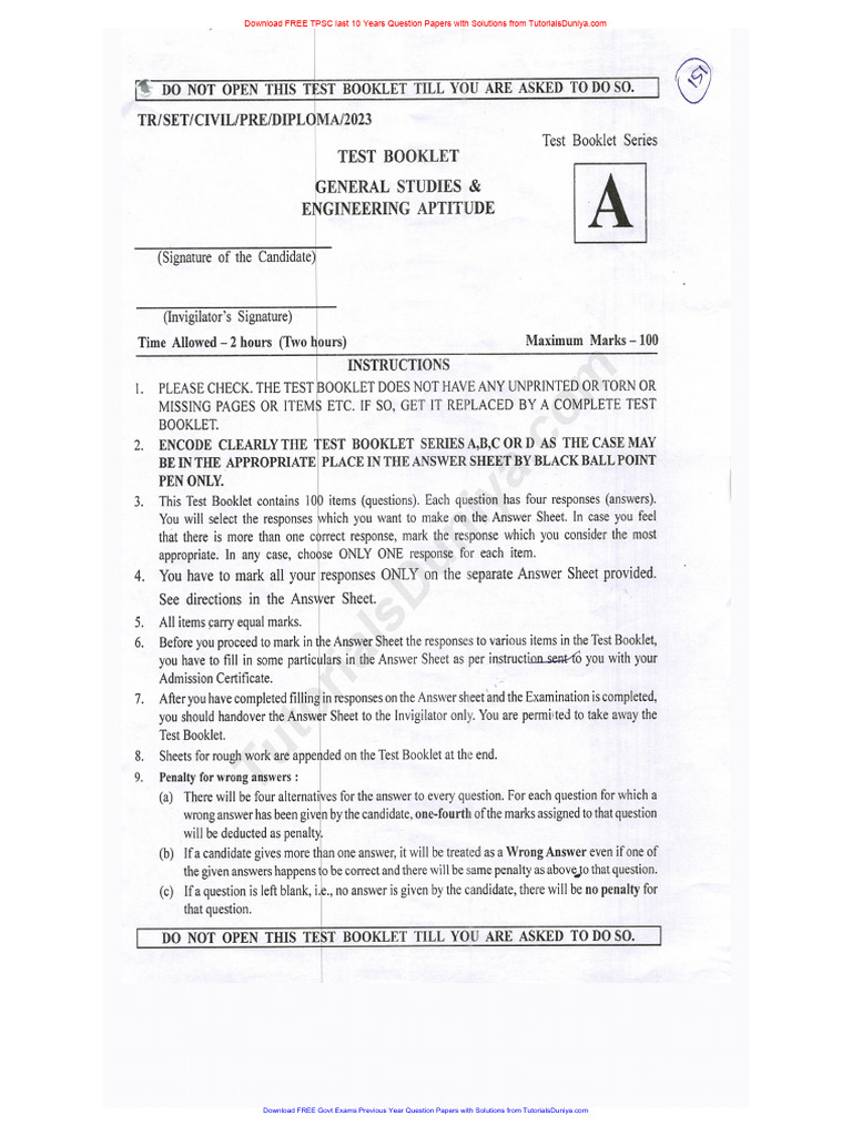 Free TPSC Question Papers Download | PDF