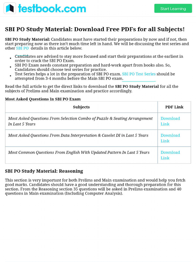 SBI PO Study Material - Download Free PDFs For All Subjects! | PDF