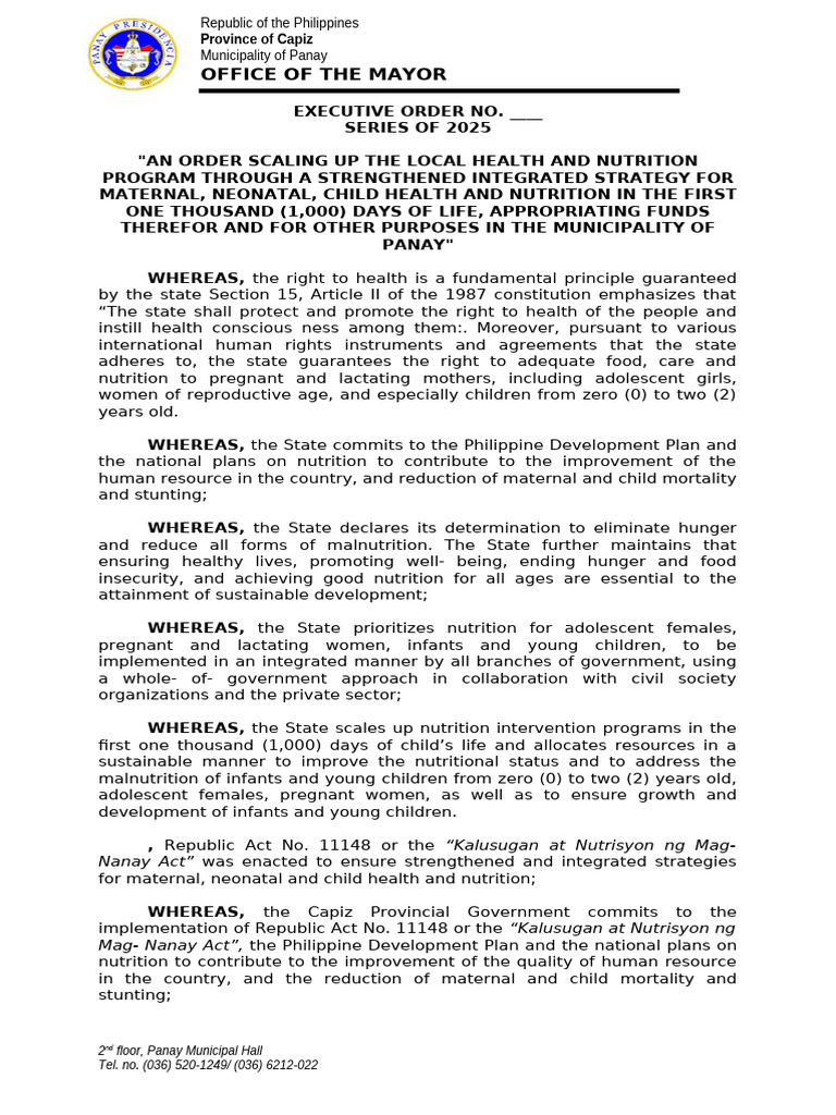 Executive Order - Ra 11148 | PDF | Malnutrition