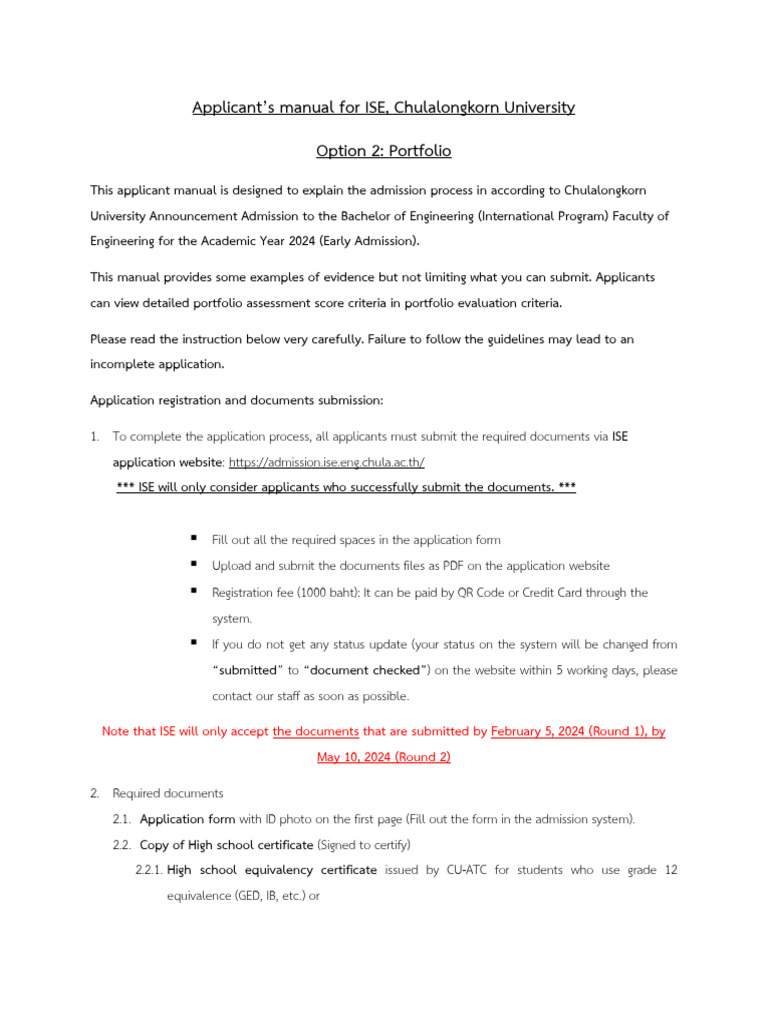 ISE Applicant Manual Early Admission 2024 Option 2 Porfolio Inter | PDF | General Educational ...