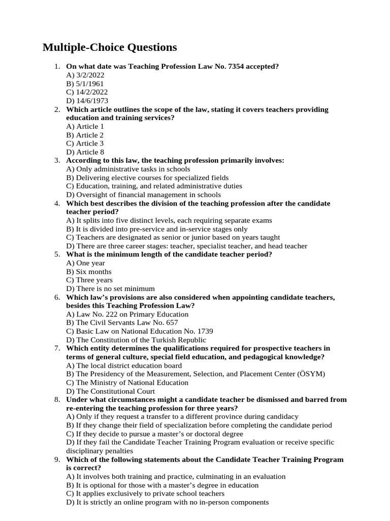 Multiple Choice Students 1 | PDF | Teachers | Academic Degree