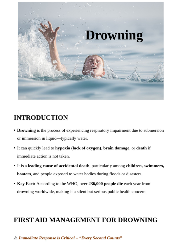 First Aid Management of Drowning | PDF | Cardiopulmonary Resuscitation | Medical Specialties