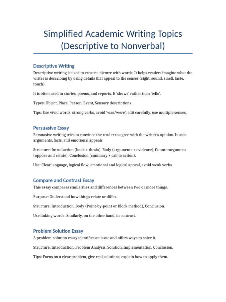 Simplified Academic Writing Topics | PDF | Essays | Cognition