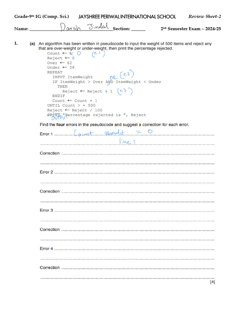 9th Review Sheet Paper - 2 (2nd Semester Exams) 2024-25 | PDF