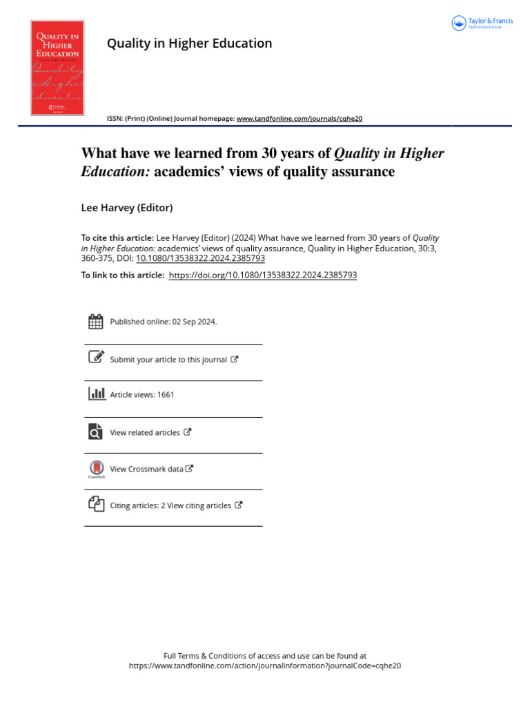 What Have We Learned From 30 Years of Quality in Higher Education ...
