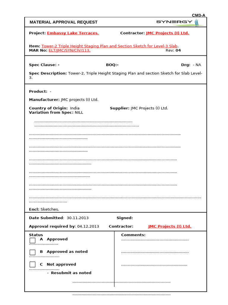 MAR For Triple Height Slab Shuttering For T2 Level-3 | PDF
