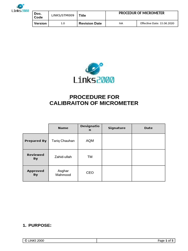 Micrometer Calibration Procedure | PDF | Calibration