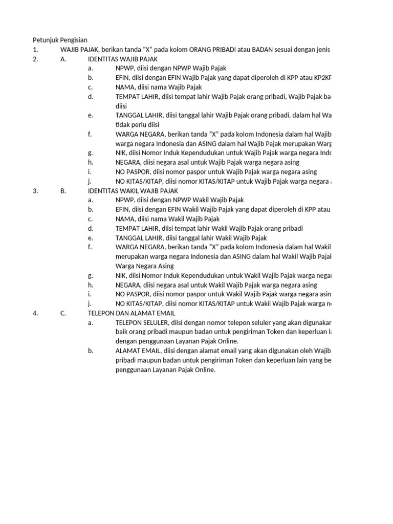 Panduan Pengisian Formulir EFIN | PDF
