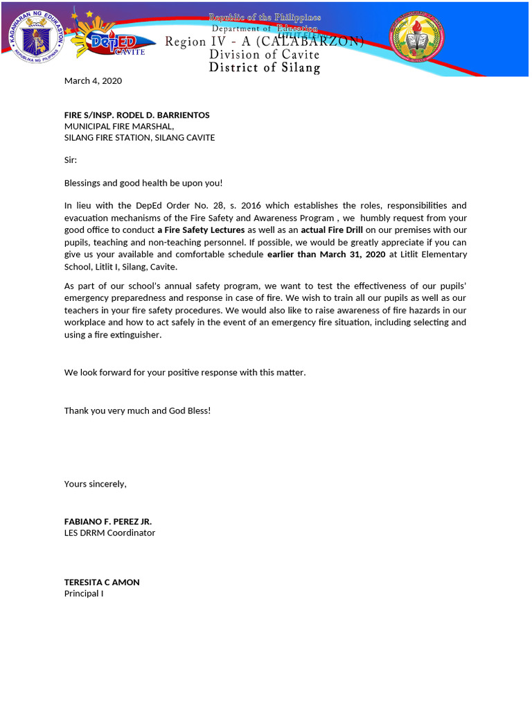 Fire Safety Training Request for School | PDF