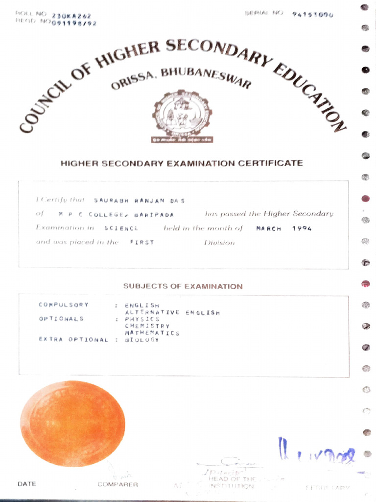 +2 Science Certificate | PDF