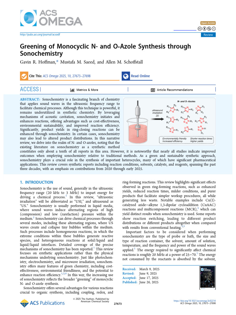 Hoffman Et Al 2025 Greening of Monocyclic N and o Azole Synthesis ...