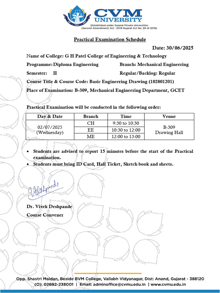Practical Exam Schedule Format - Bed | PDF