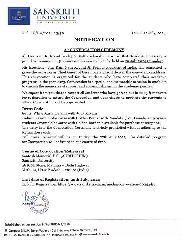 Notification For Convocation | PDF