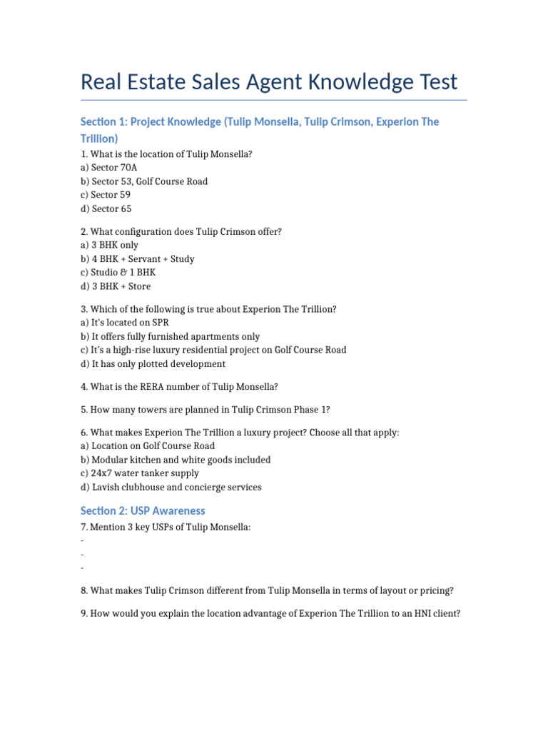 Real Estate Questionnaire | PDF