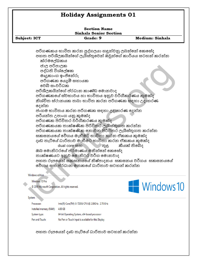 English Medium Holiday Assignment | PDF
