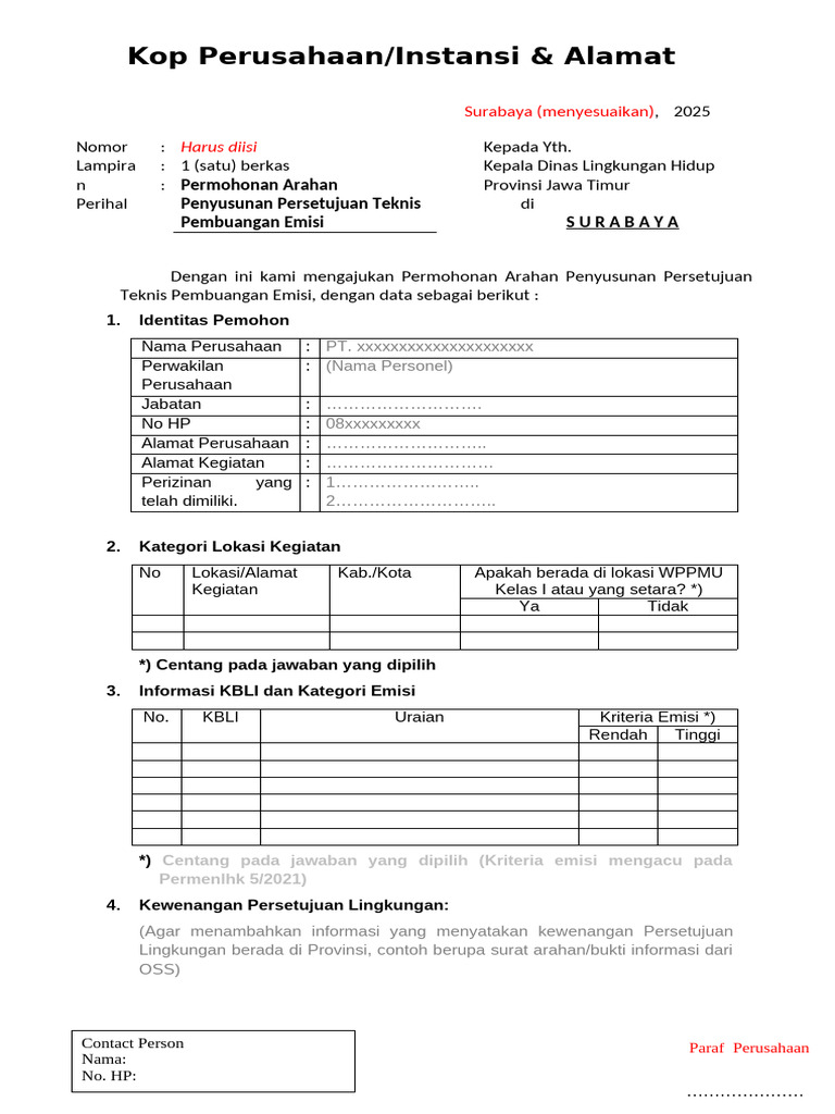 2025-Form - Permohonan Arahan Persetujuan Teknis Emisi | PDF