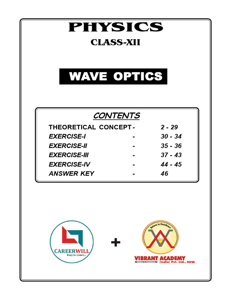 Sheet - 01 - Wave Optics | PDF | Diffraction | Coherence (Physics)