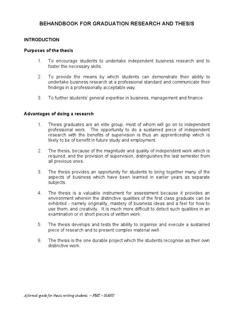 Guidelines For Graduation Thesis HANU FMT | PDF | Thesis | Educational ...