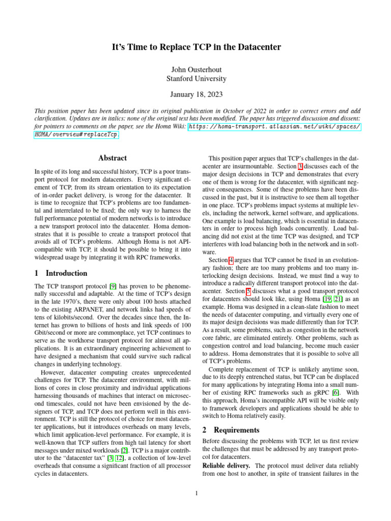 Its Time To Replace Tcp In The Datacenter Pdf Network Congestion Transmission Control